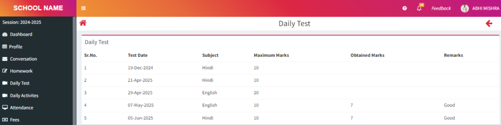 Student Check Daily Test Marks. | EduChanger's ERP Help